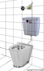 Stainless steel prison toilet with extended inlet & outlet pipes