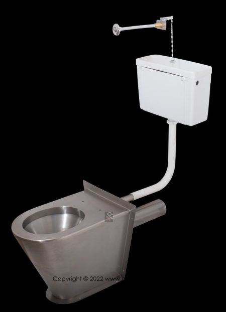Stainless steel prison toilet with extended inlet & outlet pipes