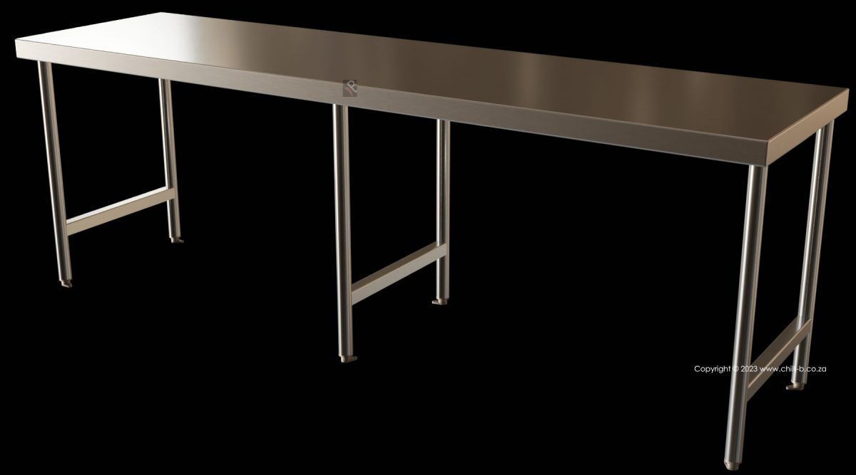 Stainless steel catering tables or worktops for commercial kitchens