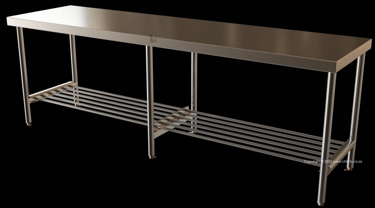 Stainless steel catering tables or worktops for commercial kitchens