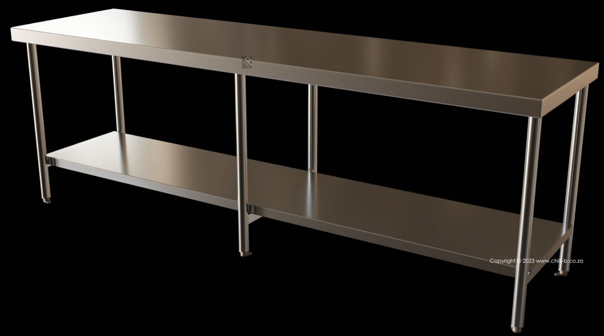 Stainless steel catering tables or worktops for commercial kitchens