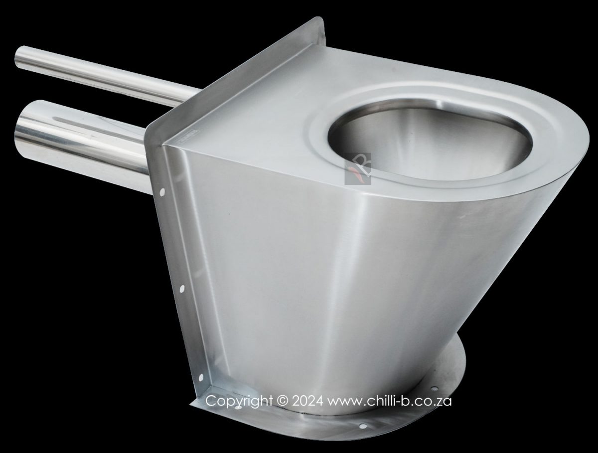 Stainless steel prison toilet with extended inlet & outlet pipes
